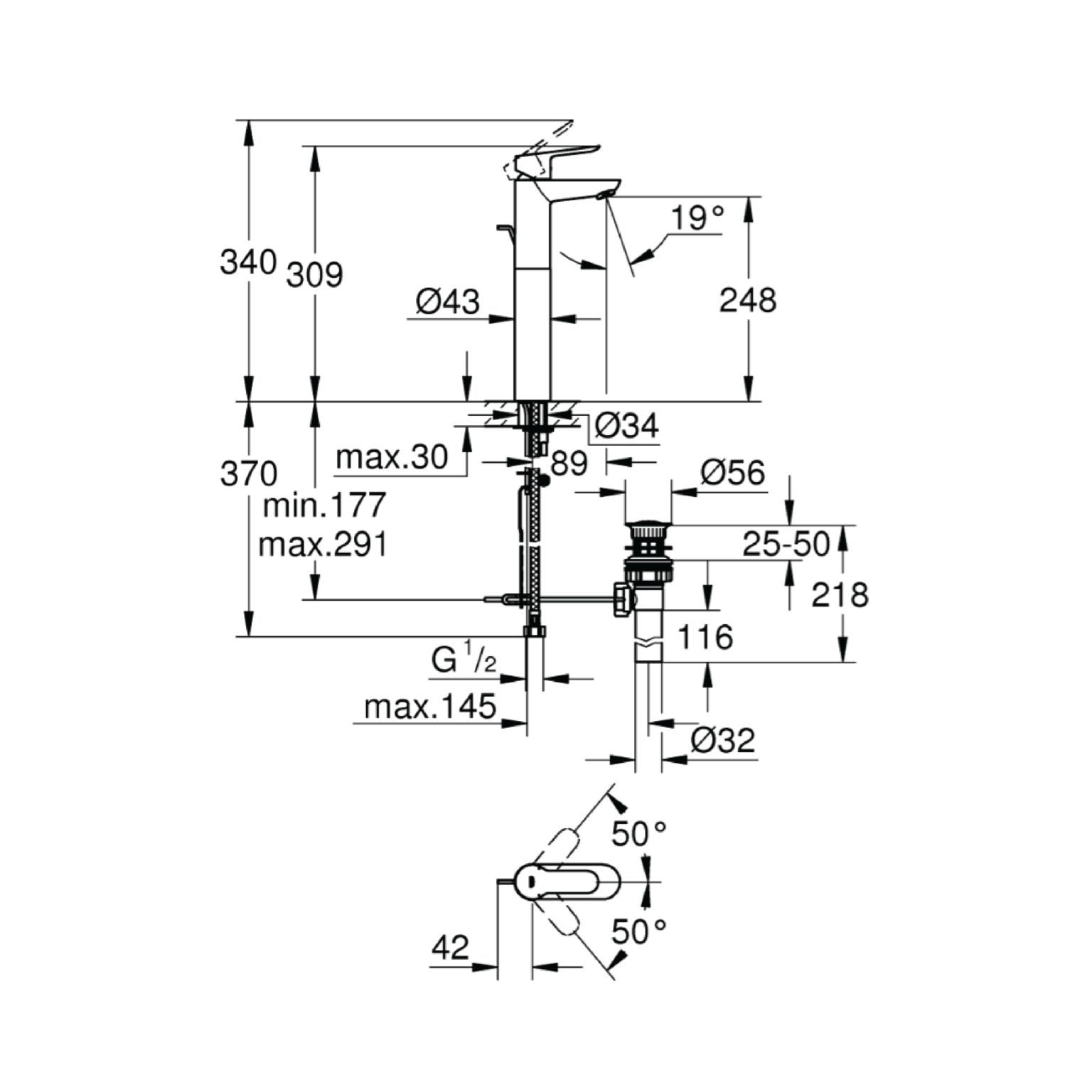 32860000 Grohe BauEdge Single-lever Basin Mixer 1/2″ XL-Size - Dmora